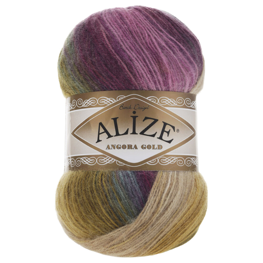 Пряжа для вязания Alize Angora gold batik 4341 липа зеленый т-розовый 100 гр/550 м 20% шерсть, 80% акрил