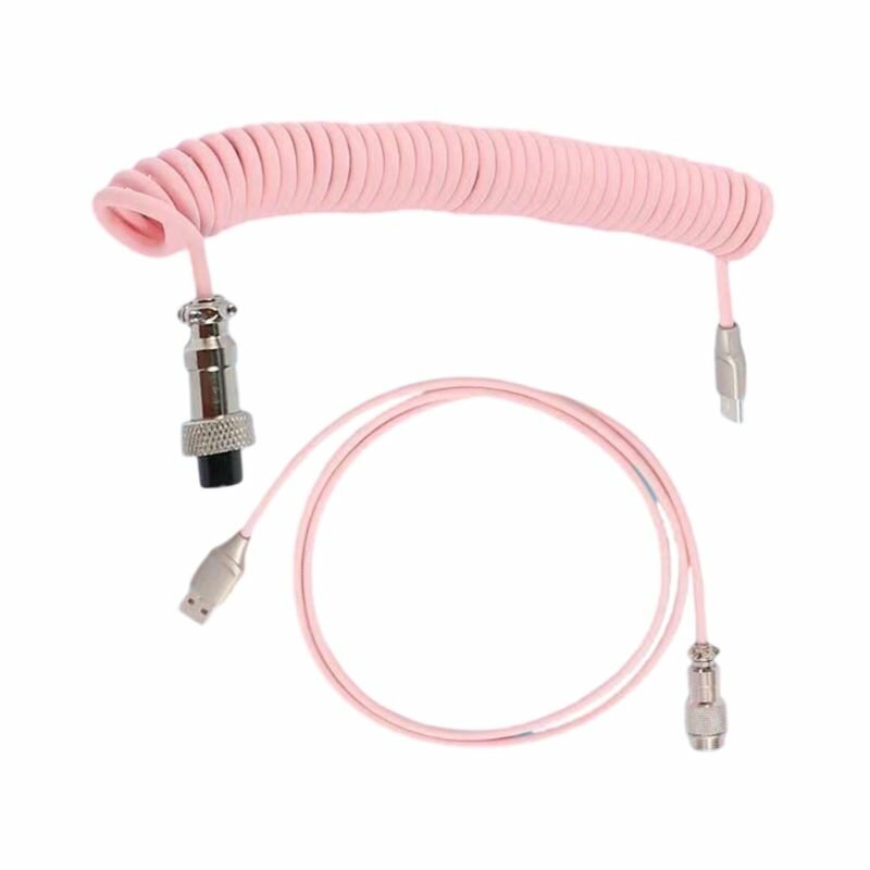 Кабель для механической клавиатуры, авиационный подключаемый кабель, спиральный пружинный USB-кабель-розовый