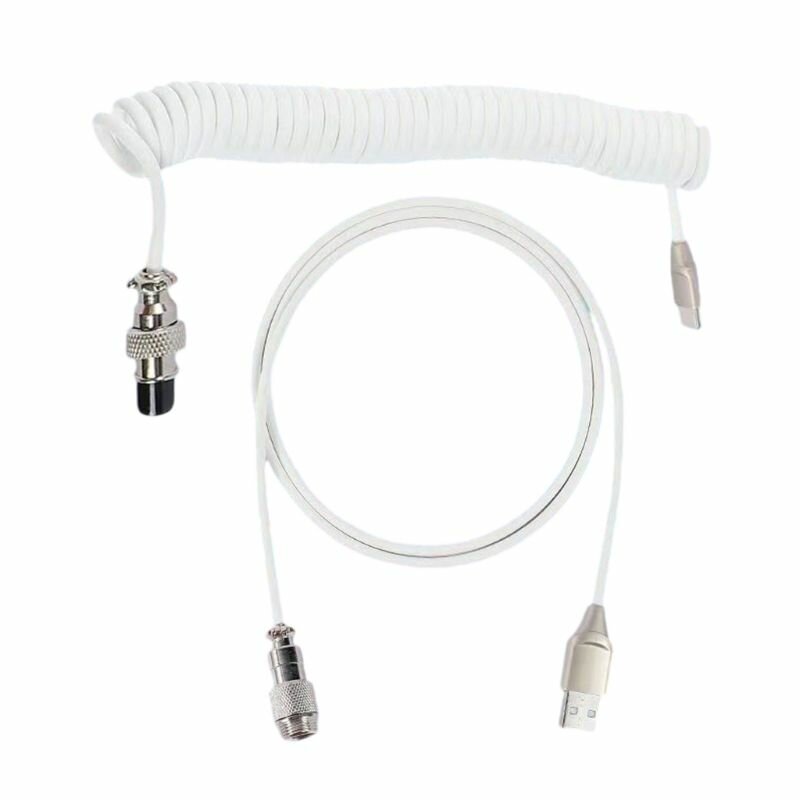 Кабель для механической клавиатуры, авиационный подключаемый кабель, спиральный пружинный USB-кабель-белый