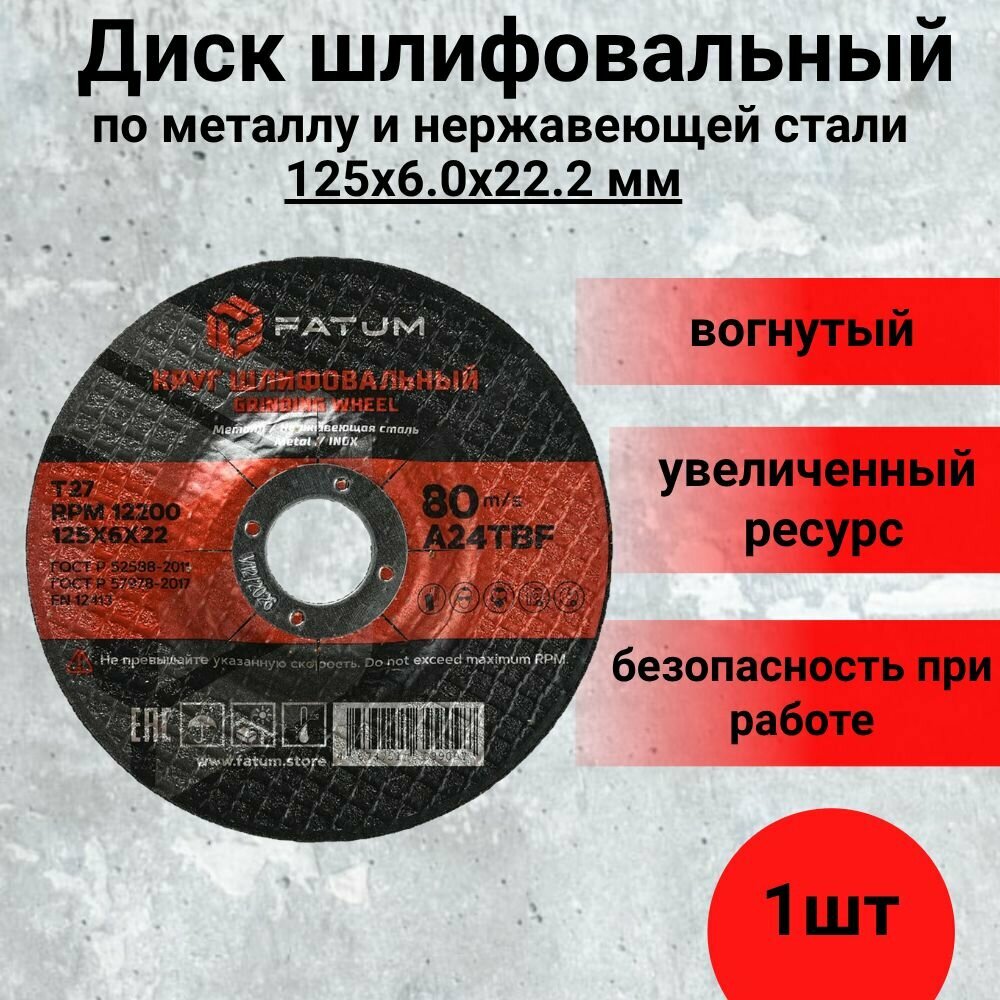Круг шлифовальный по металлу FATUM 125x6.0x22.2 мм