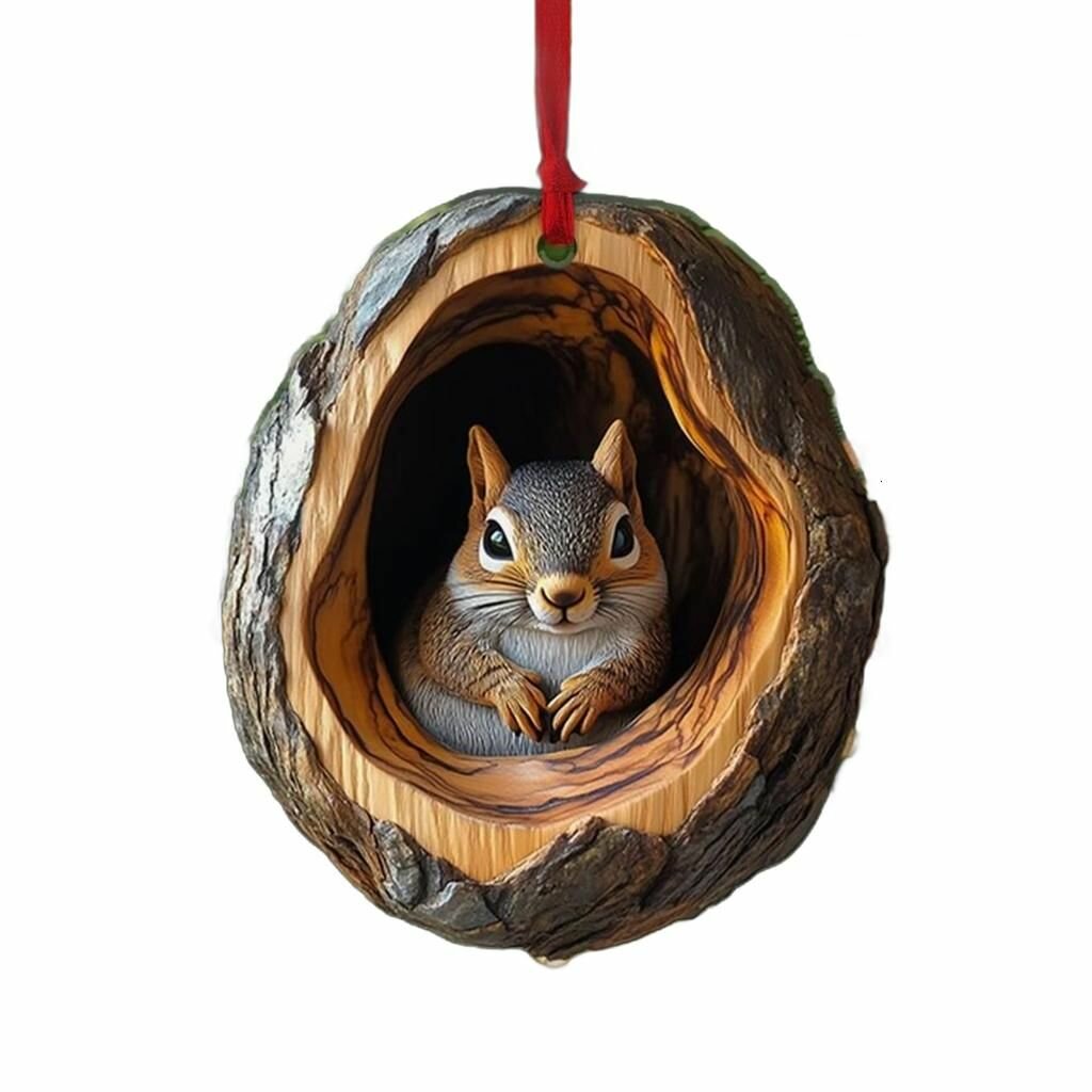 Рождественская подвеска в виде совы с отверстием в дереве, 2D Акриловая маленькая подвеска-Подвеска в виде маленькой белки
