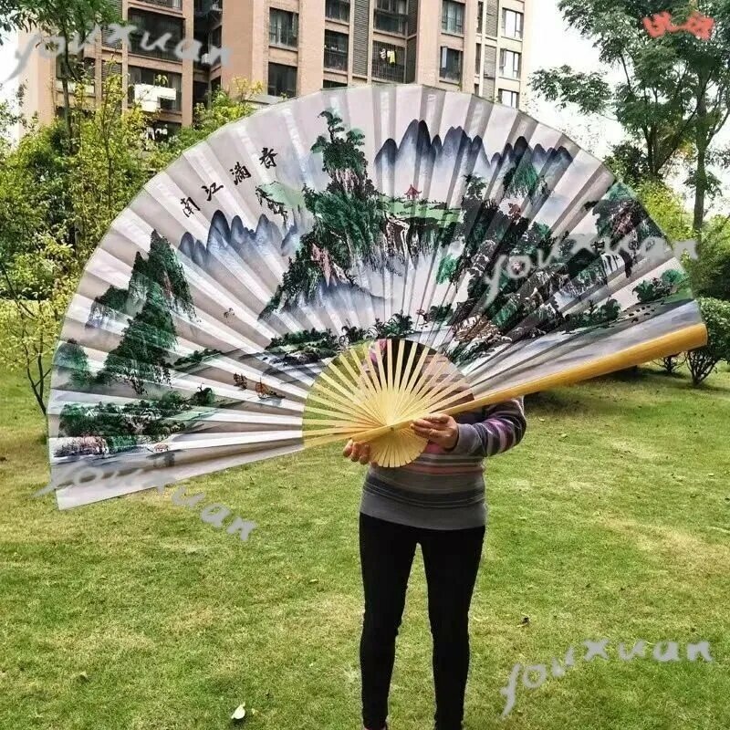 Китайский большой веер на стену/Лошади/ бамбук, шелк