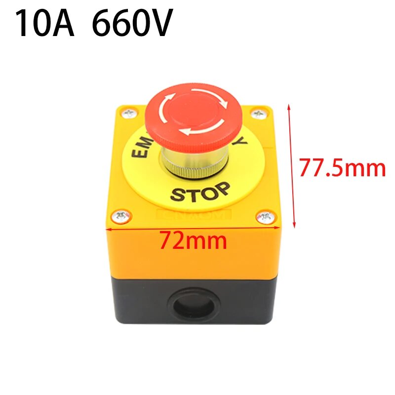 Промышленный аварийный выключатель красный пластик 660В 10А Yellow box switch