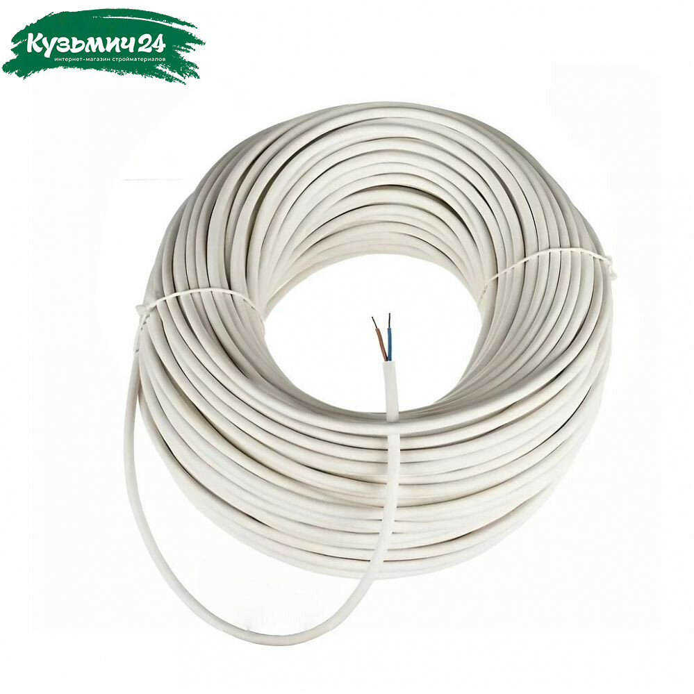Провод силовой ПУГНП/пбппг 2х1.5 кв. мм, установочный, белый, длина 30 метров