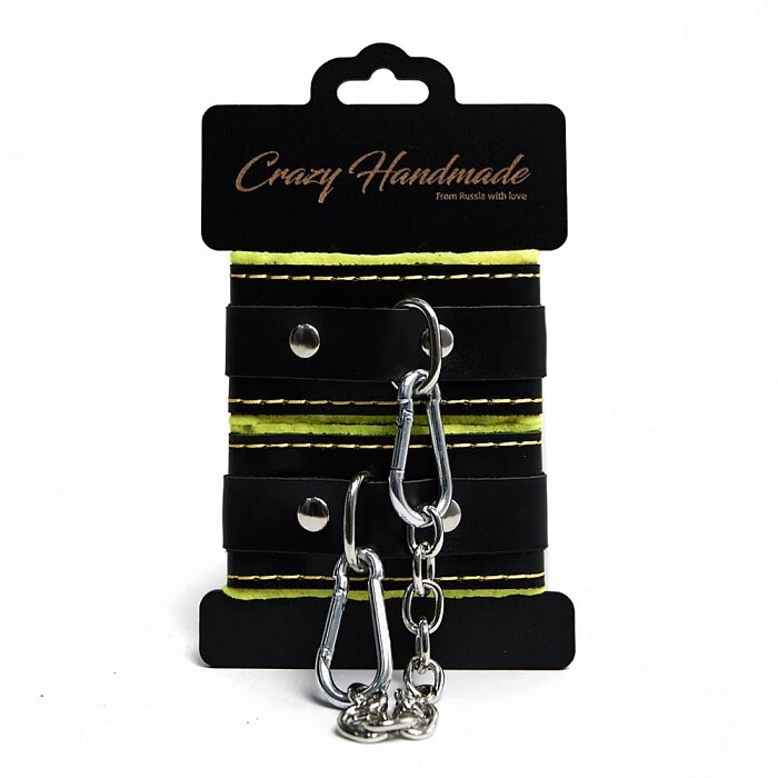Наручники с мягкой желтой подкладкой «Crazy HandMade», натуральная кожа
