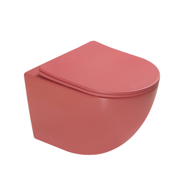 Унитаз подвесной SantiLine SL-5005T-MR красный матовый, безободковый, с крышкой микролифт, слив торнадо