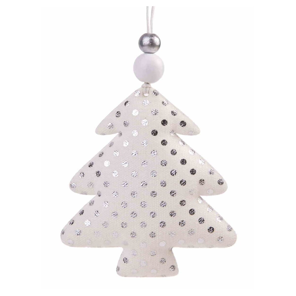 Подвесное украшение Феникс-Презент "Елочка с серебряными кружочками", новогоднее, ткань, 8х1,5х9 см (81489)