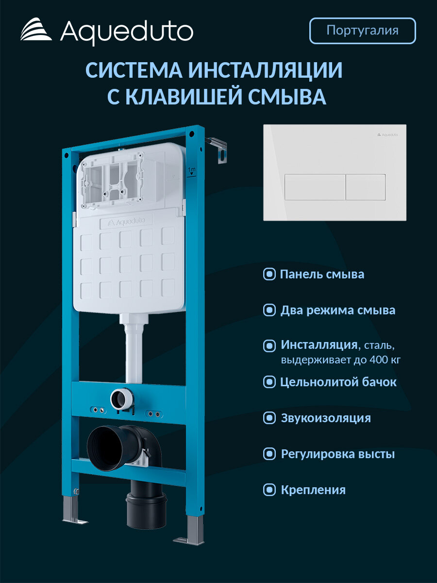 Комплект AQUEDUTO Инсталляция TECNICA Novo с панелью смыва RETANGULO Novo, белый глянцевый TEC11RET0210