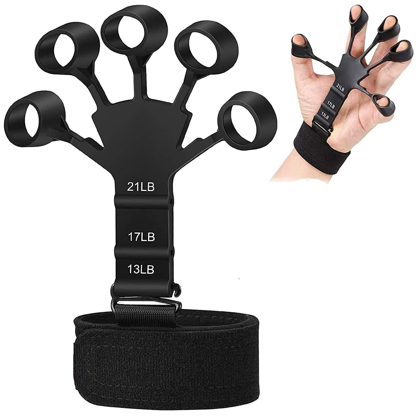 Тренажер для силы пальцев Gripster, усиливающий хват, тренажер для пальцев, тренажер для рук (1 шт черный), регулируемое сопротивление 13 фунтов, 17 фунтов, 21 фунтов, для начинающих, подростков, взрослых, для альпинистов, бодибилдеров, теннисистов,