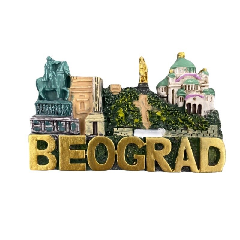 3D-магнит на холодильник "Белград", декоративный магнит из смолы с изображением достопримечательностей Белграда, сувенир из Сербии, дорожный магнит на память, украшение для кухни и офиса, 7,2 x 8,4 см