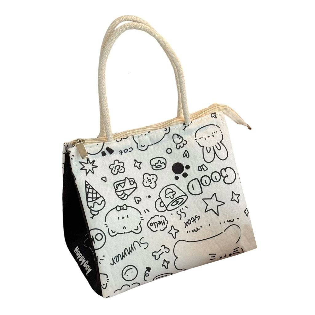 Сумка-ланч-бокс lunch bag портативная сумка для ланча-черно-белая