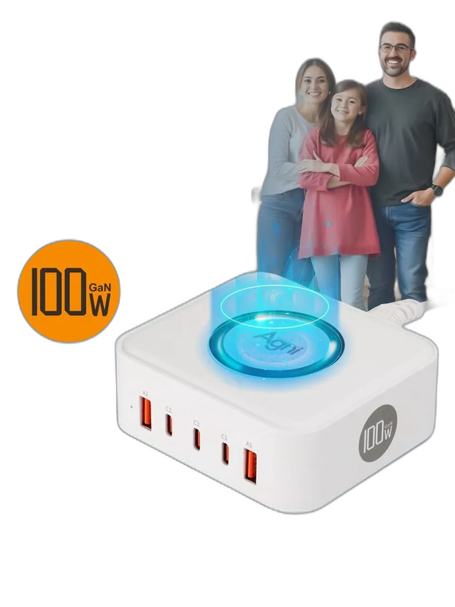 Беспроводная зарядная станция с USB и Type-C Gan 100 W