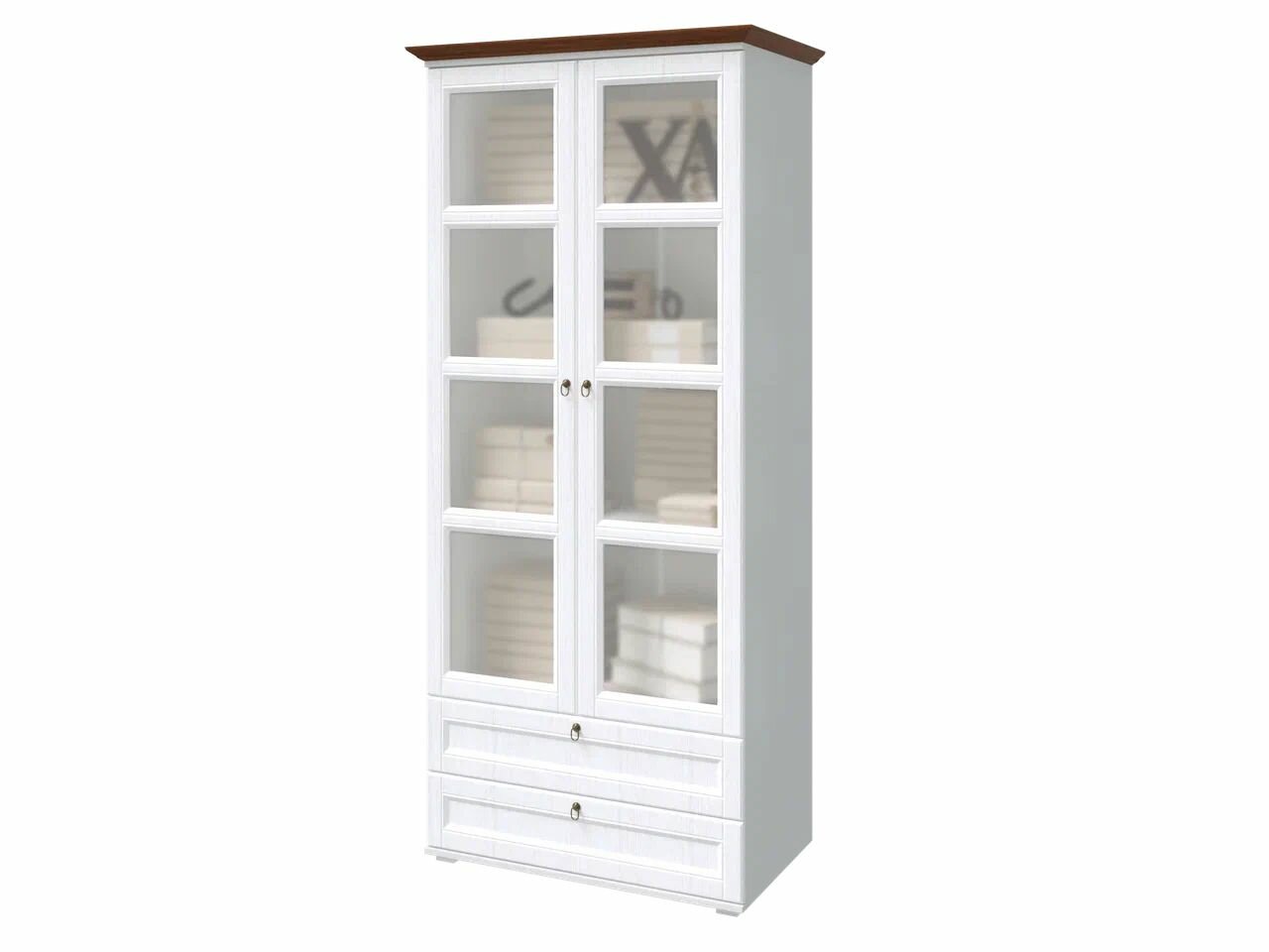 Шкаф Валенсия 2-х ств бельевой со стеклом (Белый, Белый) 975х2150х570 МИФ