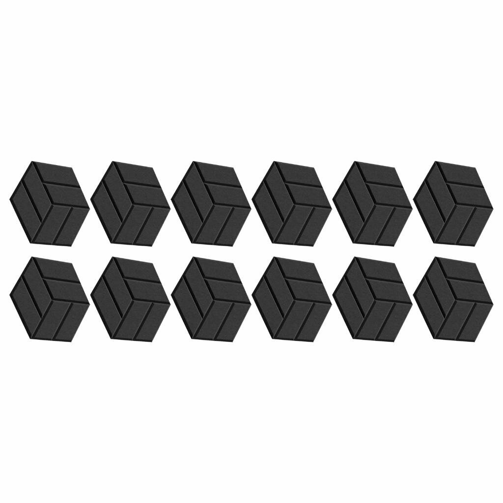 Упаковка из 12 шестиугольных пенопластовых панелей Звуконепроницаемые стеновые панели Акустическая плитка Текстура полиэстера Идеально подходит для студий Домашней стены, Черный