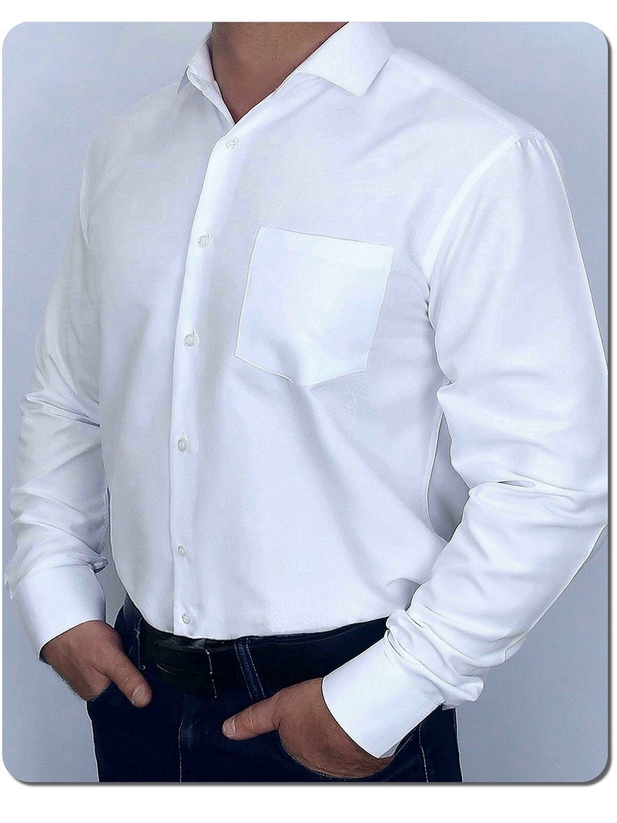 Рубашка Мужская рубашка с длинным рукавом прямая классическая, светлая сорочка на пуговицах, рубаха на любой сезон, белая однотонная, с карманом, на любой сезон и на лето рубашка