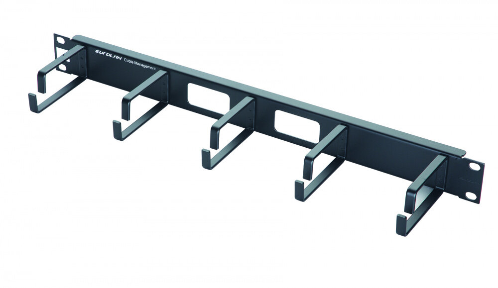 EUROLAN 25B-1U-02BL Горизонтальный организатор 19", 1U, с металлическими кольцами