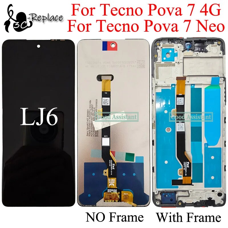 Черный 6,78-дюймовый ЖК-дисплей для Tecno Pova 7 4G LJ6 Pova 7 Neo, сменный преобразователь сенсорного экрана в сборе/с рамкой Pova 7 Neo WithFrame