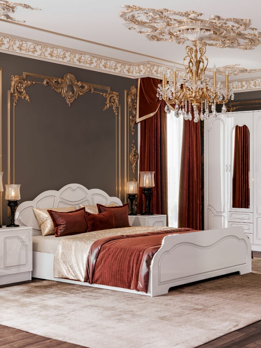 Кровать двуспальная Гармония 1,4 МДФ 1450х1000х2037, Белый/Белый глянец холодный, МИФ