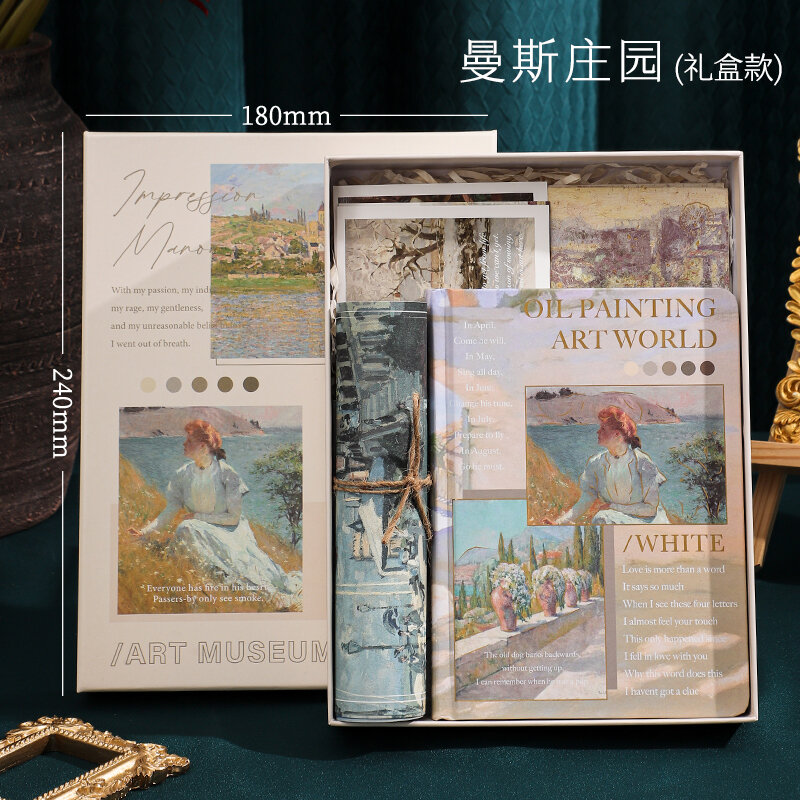 Набор блокнотов с винтажной масляной живописью, подарочная коробка, высококачественный дневник для девочек, дневник для учениц начальной школы