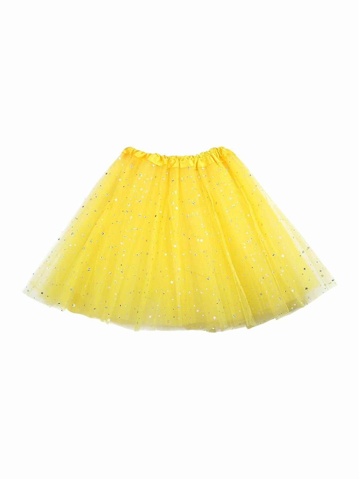 Сверкающая многослойная юбка-пачка из тюля с пайетками в виде звезд для балета и праздников, Желтый