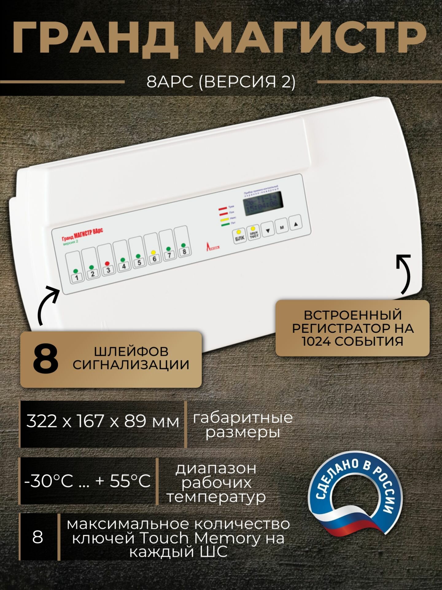 Гранд Магистр 8 Арс (версия 2) Прибор приемно-контрольный охранно-пожарный
