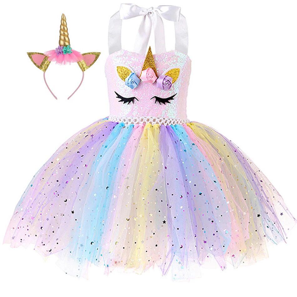 Платье принцессы с единорогом PAMABIBI 5-6T, Розовый, Unicorn Dress H