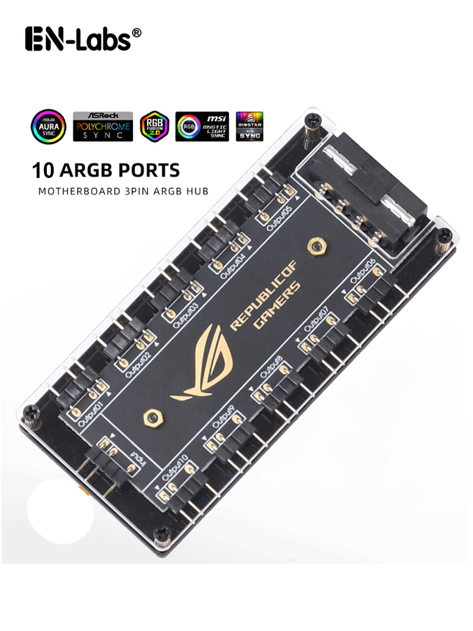 5V ARGB-хаб для ASUS AURA SYNC 10-портовый 3-пиновый разветвитель с PMMA-корпусом, поддержкой GIGABYTE/MSI/ASRock, 50 см кабелем и питанием от Molex 4-контактный