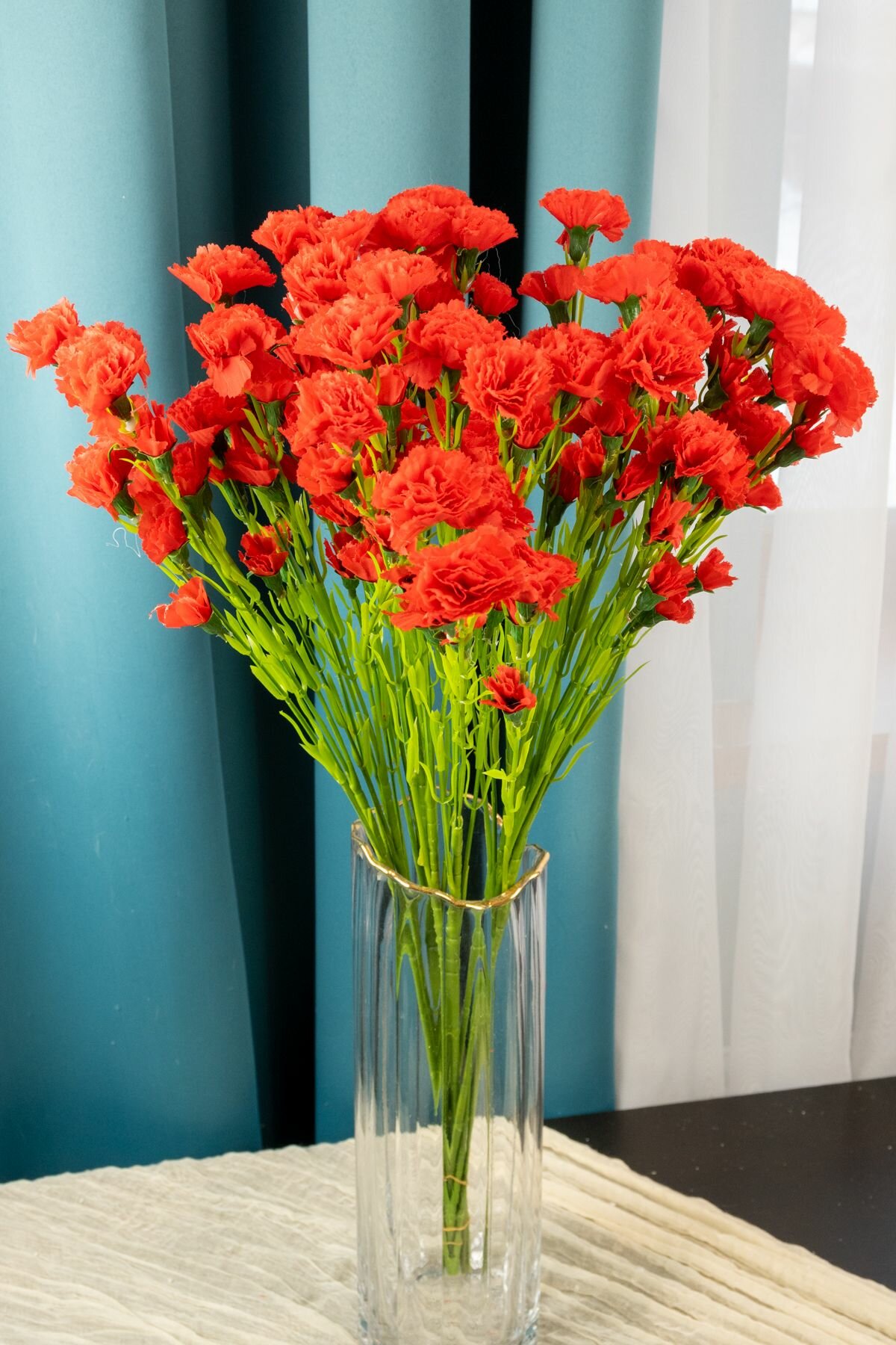 Искусственные цветы для декора пасхи 9 мая 10 веток 150 цветков гвоздика красная 60 см