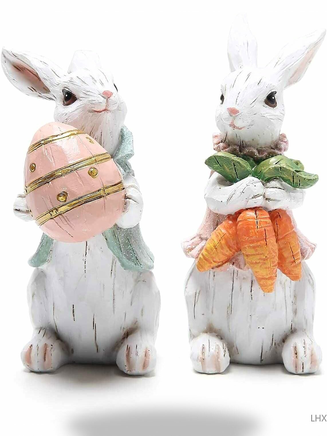 Фигурки "Пасхальный кролик", белые, 2 шт, из смолы