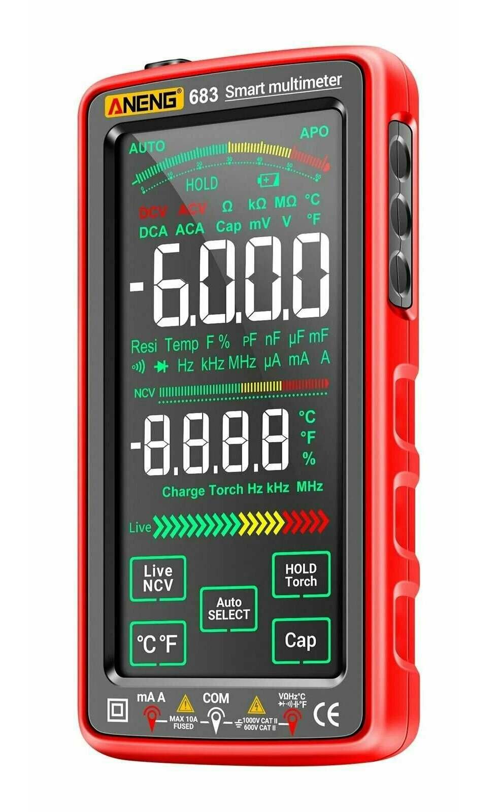 Цифровой мультиметр ANENG, красный, с термопарой, USB Type C, 15.2x7.6x2.5 см — фото 1