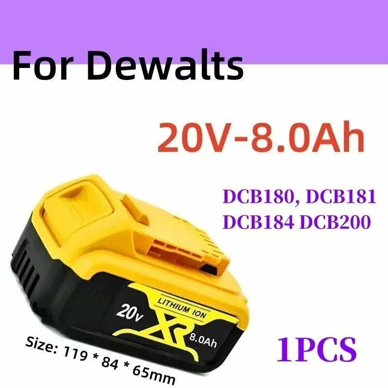 2024 Отвертка Dewalts 18V 8000mah Зарядные электрические инструменты Аккумулятор / зарядное устройство, большая емкость со светодиодными литиевыми ионами для замены DCB205 DCB204 - 2 20V DCB206