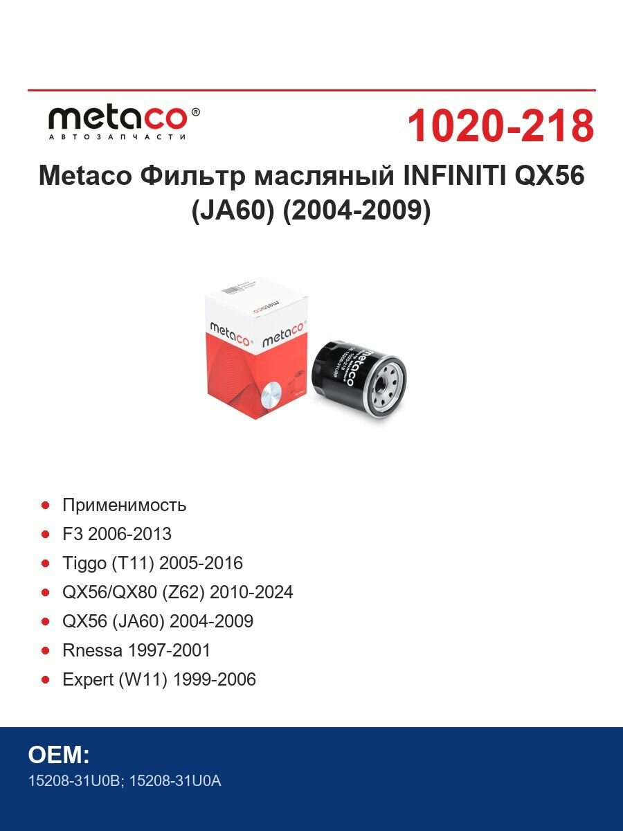 Metaco Фильтр масляный INFINITI QX56 (JA60) (2004-2009)