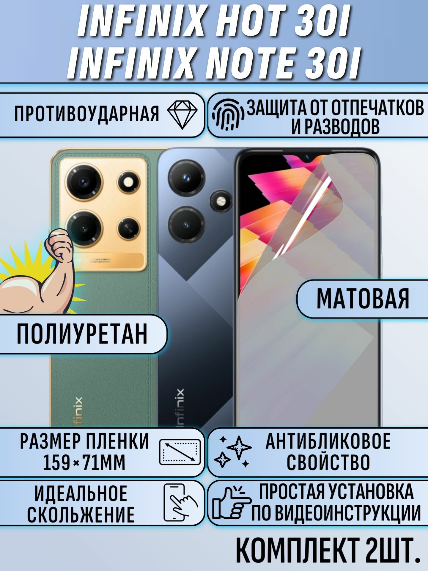Гидрогелевая пленка infinix hot 30i / Note 30i / инфиникс нот 30i / хот 30 i 2шт матовая