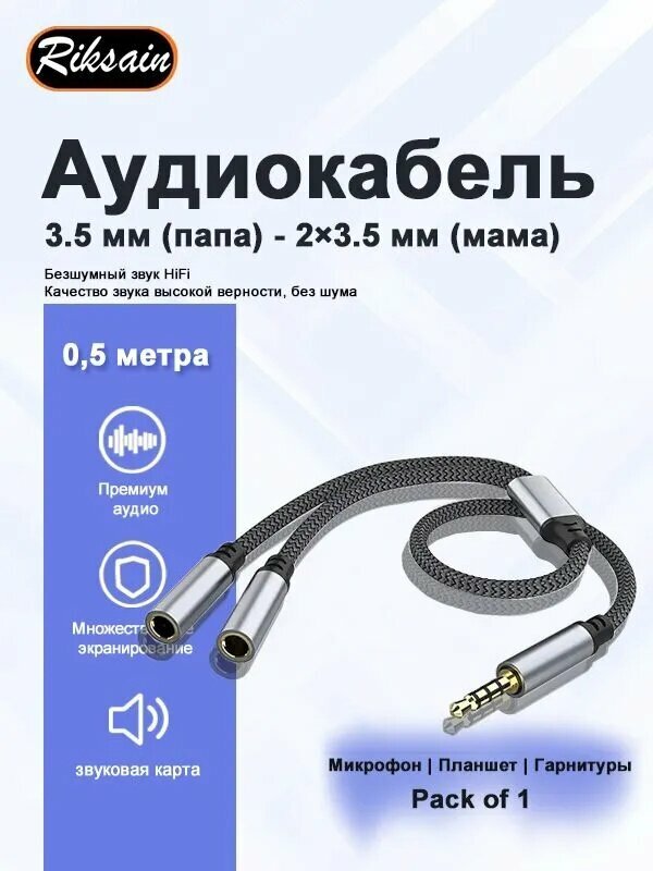 DREMAKE Аудиокабель 3.5 мм/3.5 мм, 0.5 м, серый