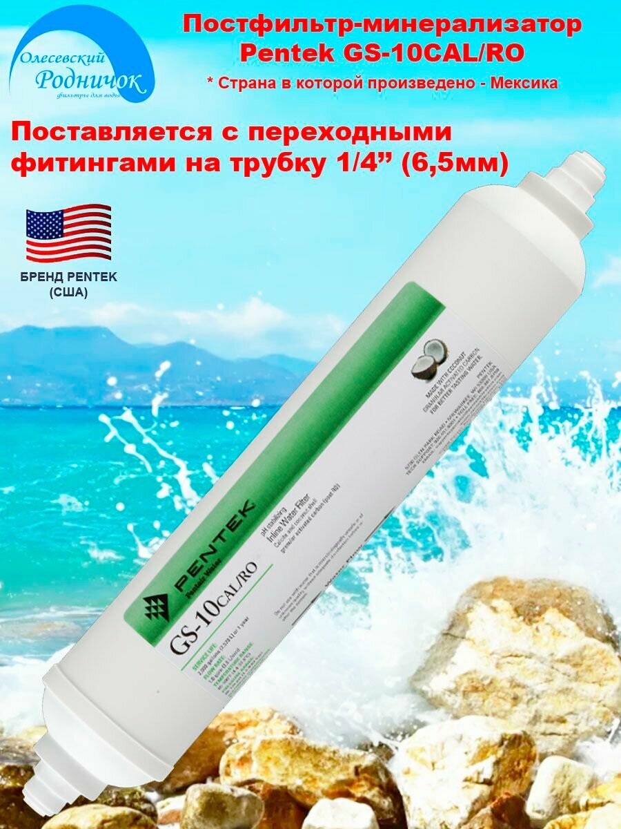 Постфильтр-минерализатор с фитингами Pentek GS-10CAL/RO. Подходит для систем, таких как Родничок Гейзер и Atoll и других.