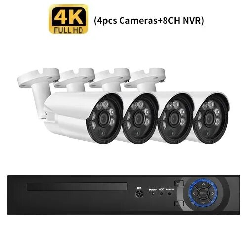 Комплект видеонаблюдения Gadinan 4K Ultra HD с распознаванием лиц AI 4CH/8CH P2P с детекцией движения внешняя аудиокамера IP XMEye