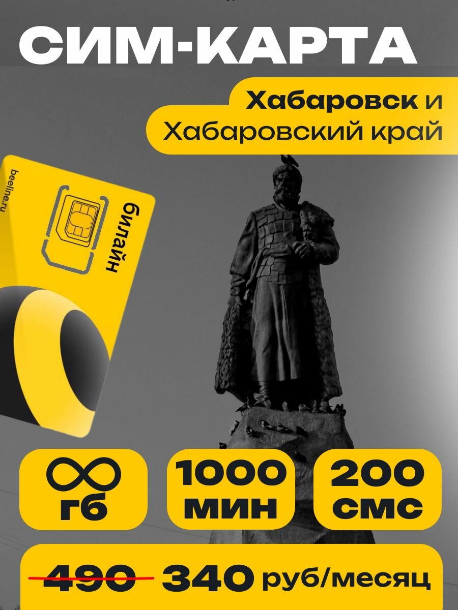 Сим-карта Билайн тариф Эксклюзивный Плюс Хабаровский край Безлимитный интернет и 1000 минут за 340 руб.