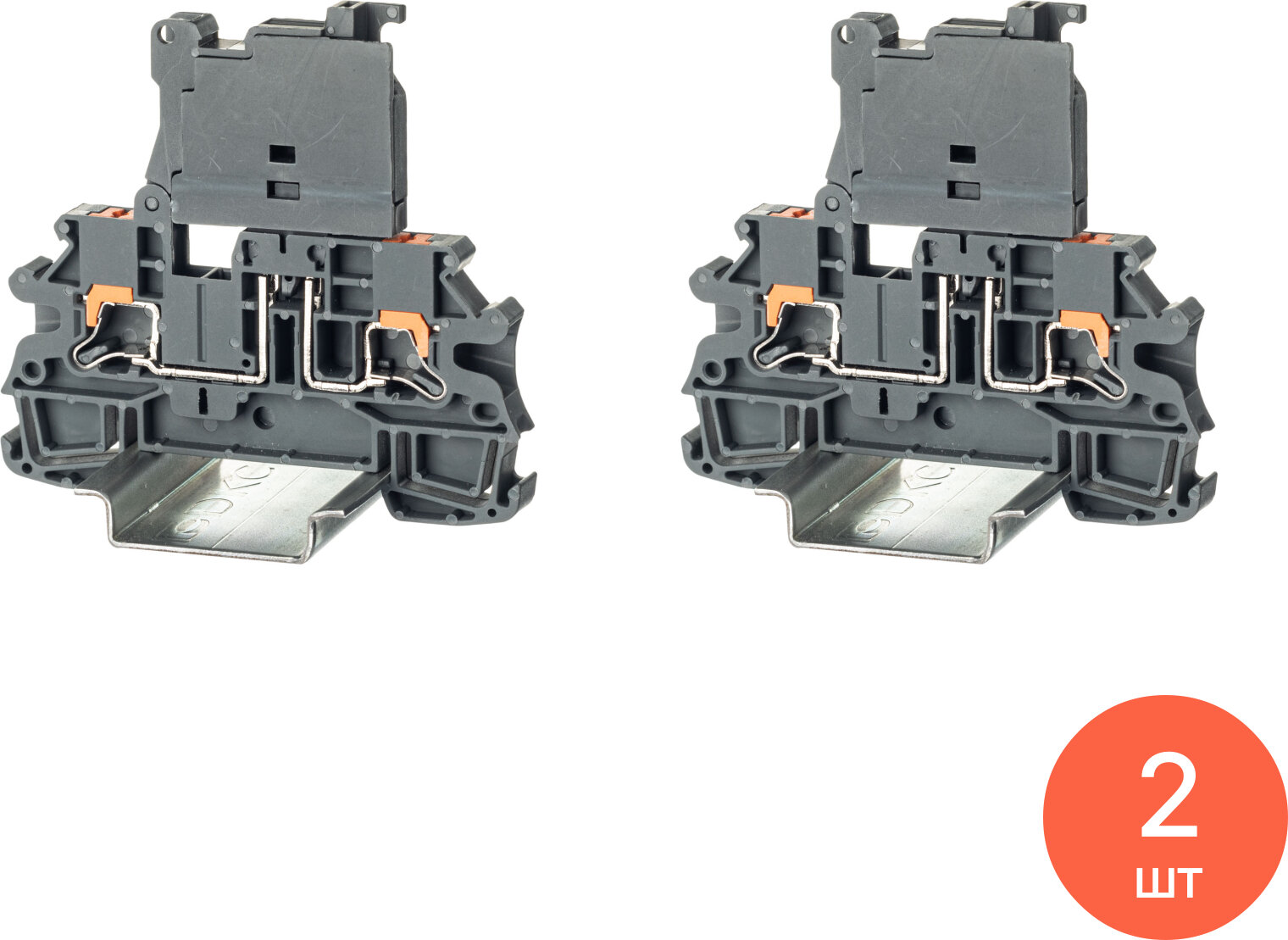 Клемма для проводов DKC / ДКС для предохранителя с зажимом push-in, 2 точки подключения, 4 кв. мм, 6.3А, корпус пластик, серый, 69. х65х6.2мм, 1шт. / зажим (комплект из 2 шт)