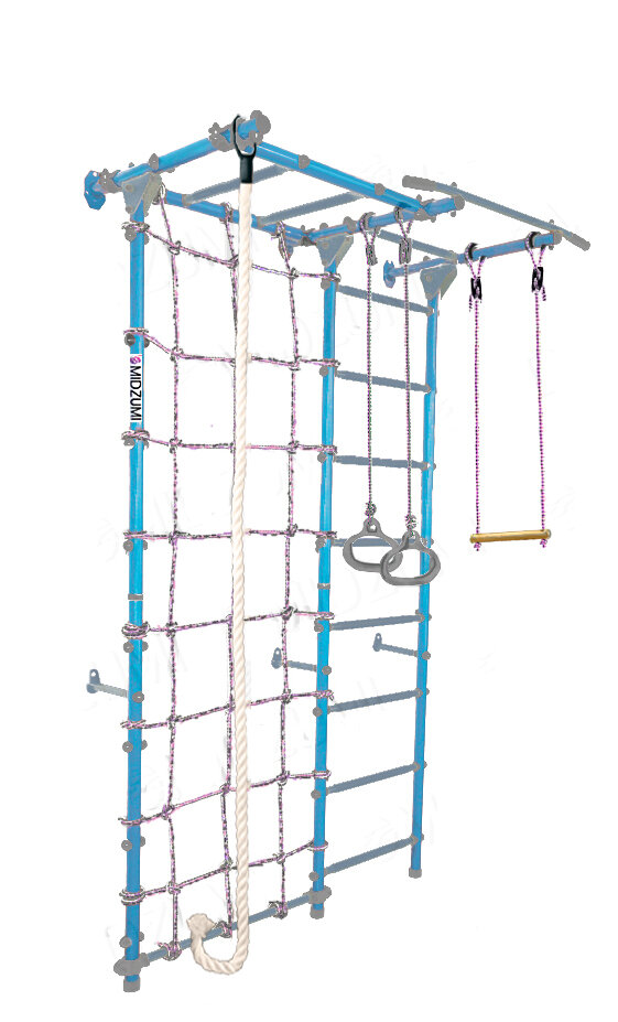 Шведская стенка Midzumi Sugoi Kabe, трапеция, канат и гимнастические кольца, сетка