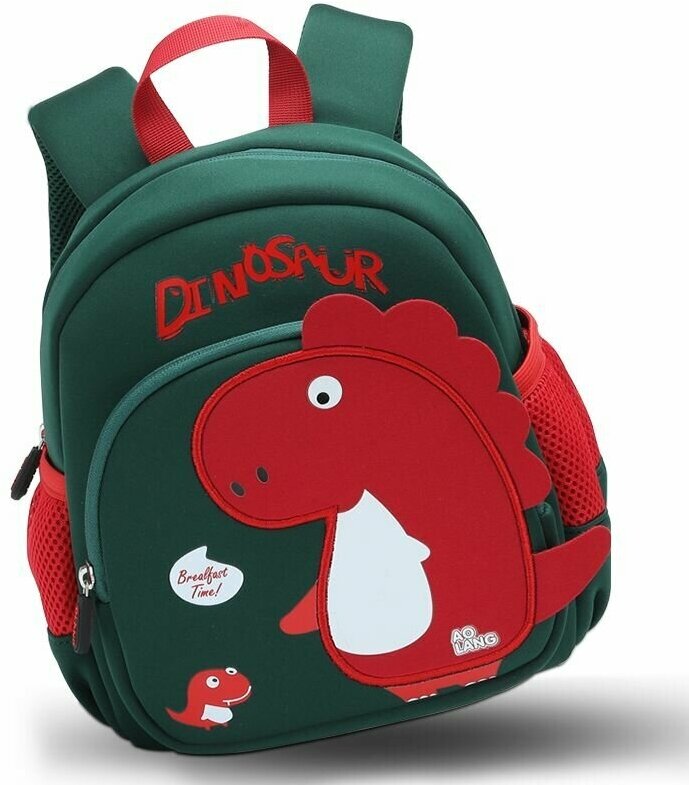 Детский маленький рюкзак для мальчика и девочки дошкольный с принтом динозавр зеленый в садик