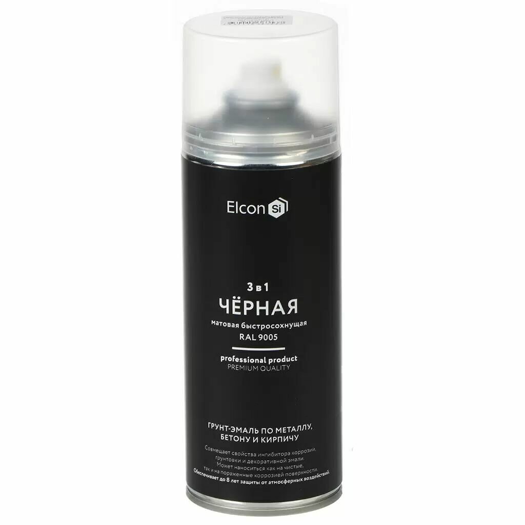 Грунт-эмаль ELCON аэрозоль, 3 в 1, по ржавчине, матовая, черная, 520 мл