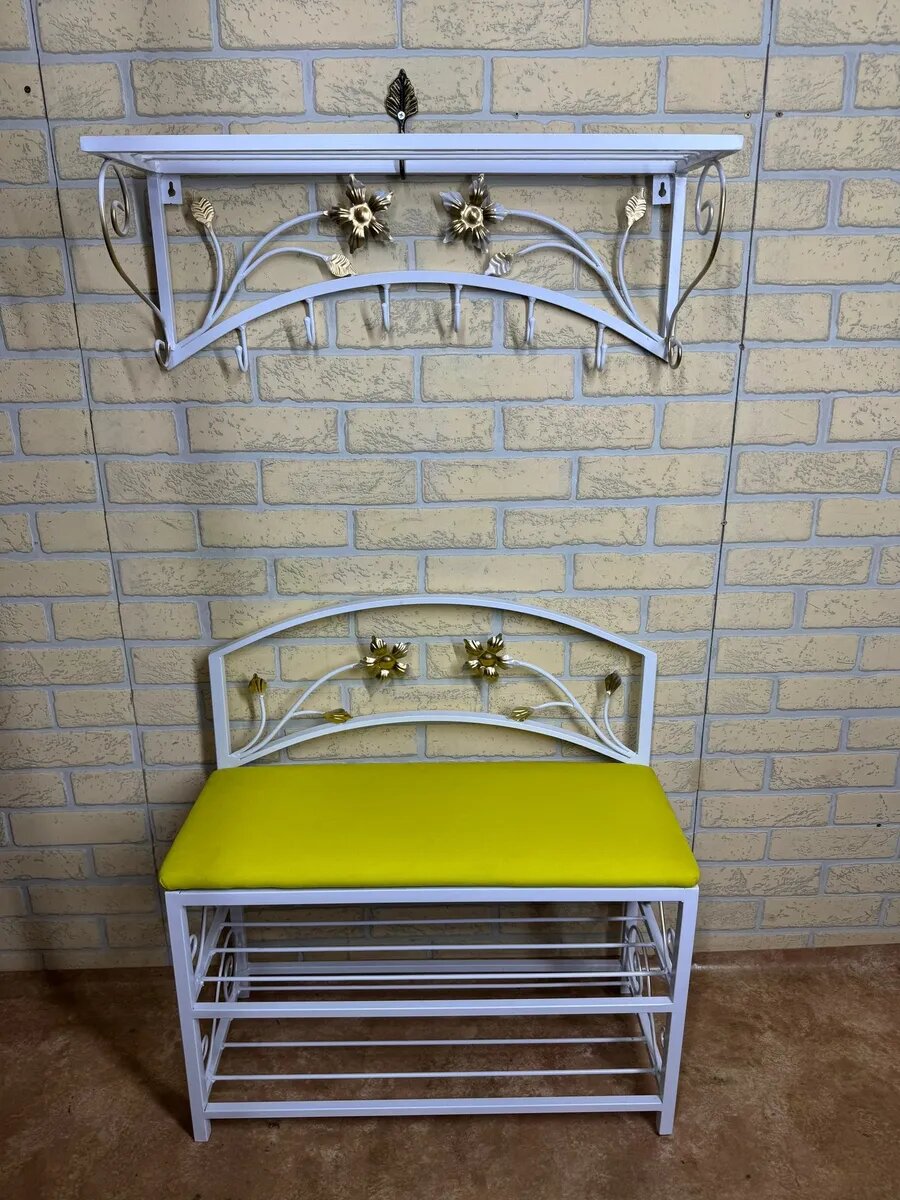 Кованая прихожая, вешалка + банкетка, Студия кованой мебели Нива, цвет ярко-желтый