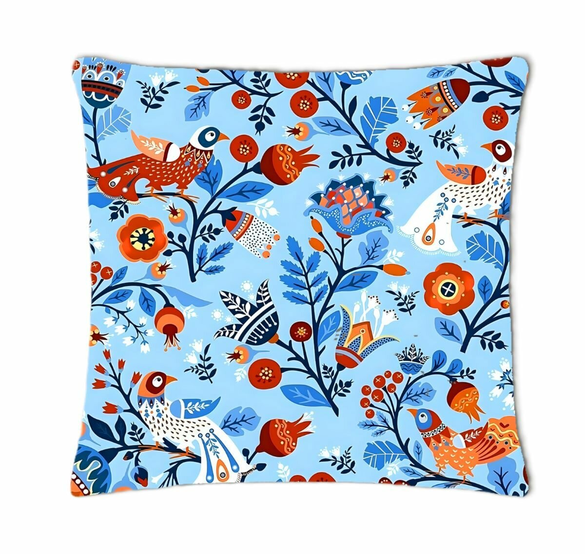 Подушка декоративная Птички на голубом 40х40 велюр