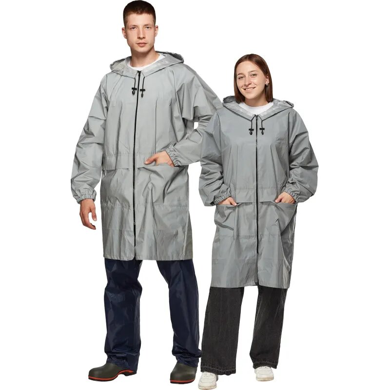 Дождевик Русский дождевик Плащ, Турист Флеш L 52-54, светоотражающий, на молнии, серый