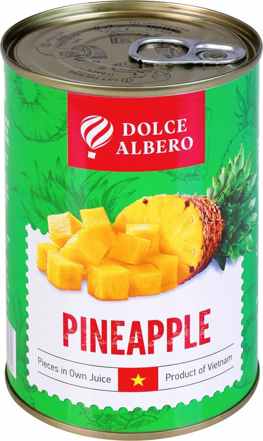 Ананасы DOLCE ALBERO кусочки в собственном соку, 425мл