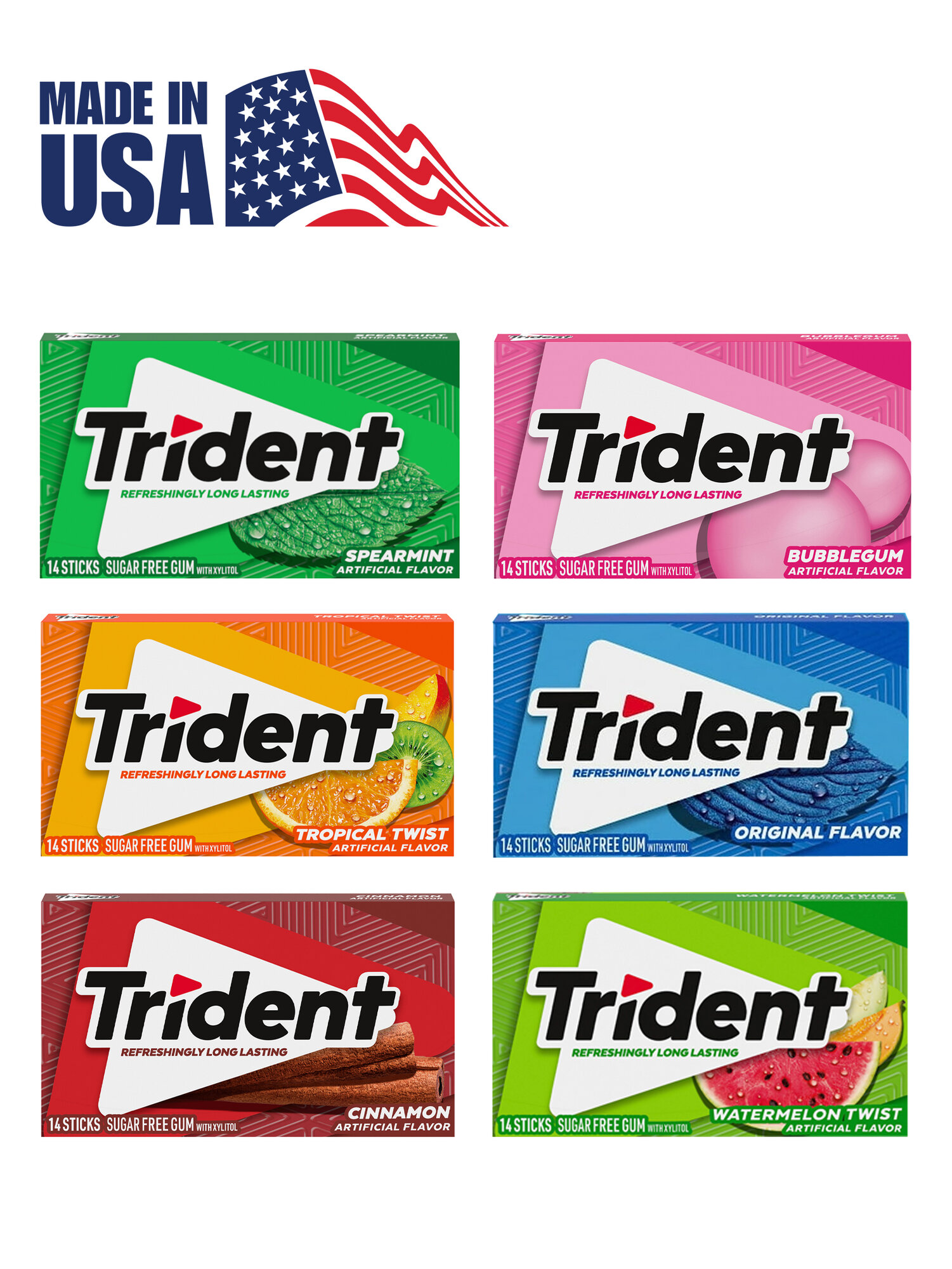 Жевательная резинка без сахара Trident набор из 6 видов. США