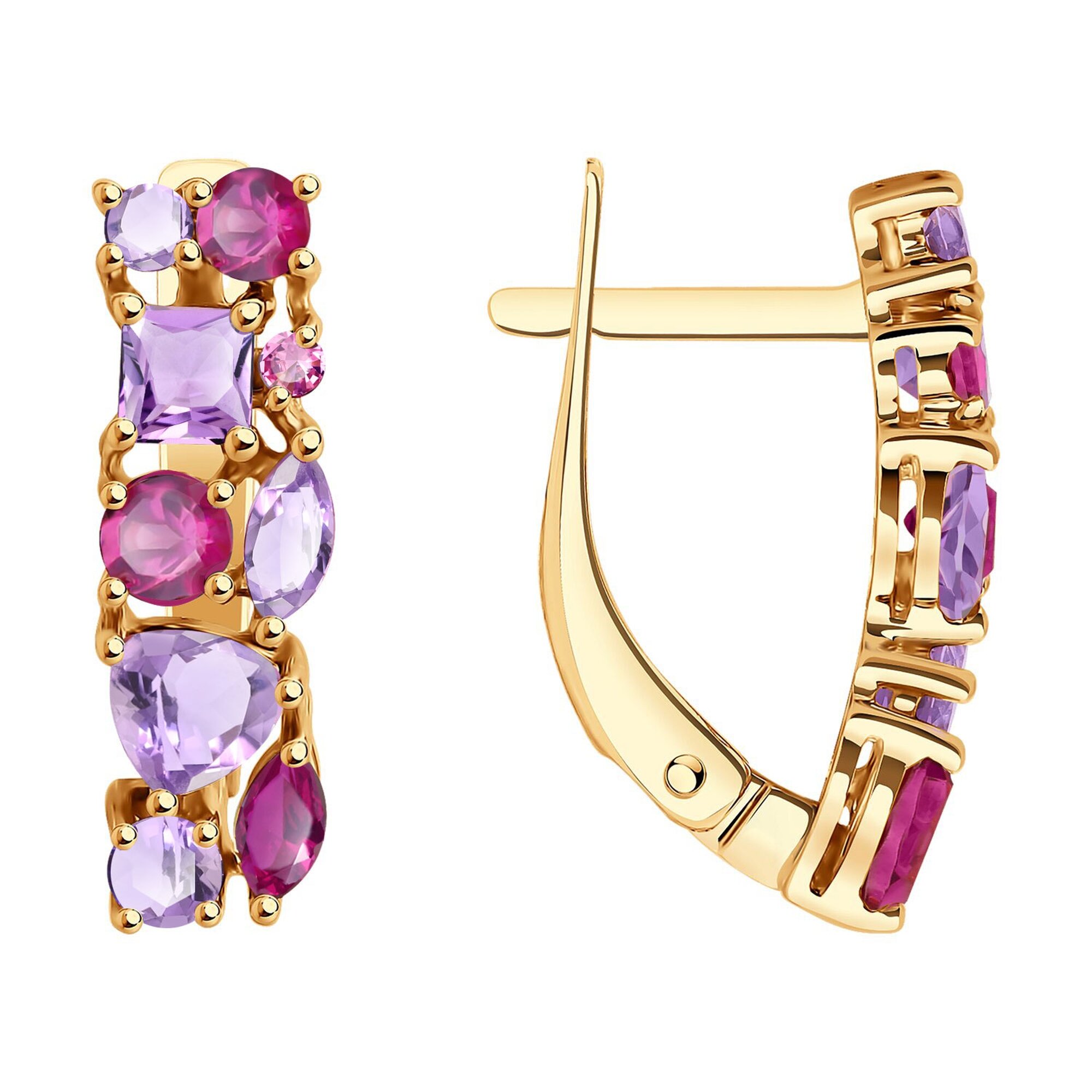 Серьги, красное золото, 585 проба, аметист, родолит