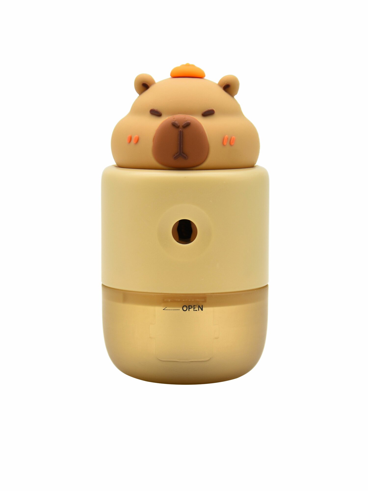 Точилка механическая пластиковая 1 режим "Капибара" с наклейками, коричневая