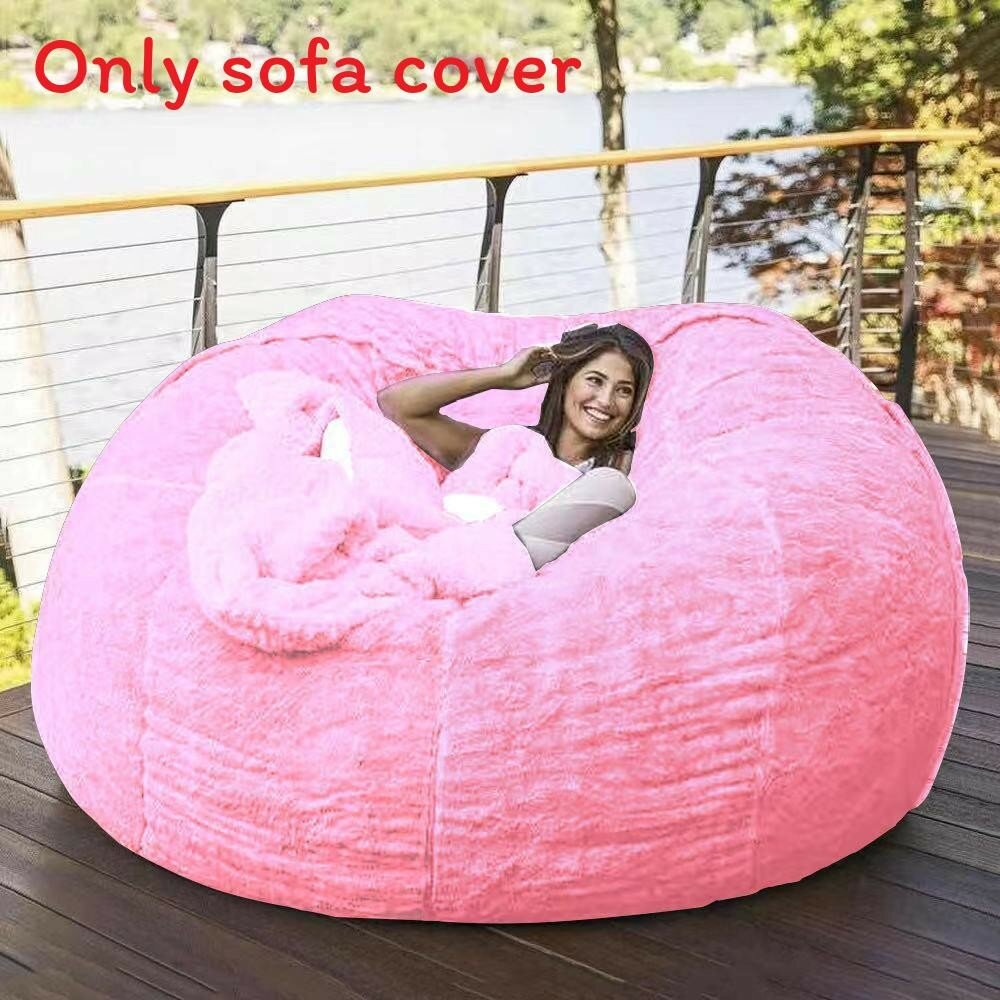 Sofa cover solid color large soft plush portable living room lazy sofa cover for indoor lounge and gaming pink 135x65cm