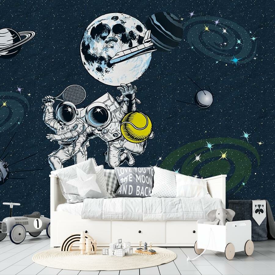 Фотообои в детскую: Космонавты-теннисисты. 14-738-XXL-Холст 270 x 600 см (ВхШ) Бесшовные, флизелиновые, влагостойкие обои MasterFresok